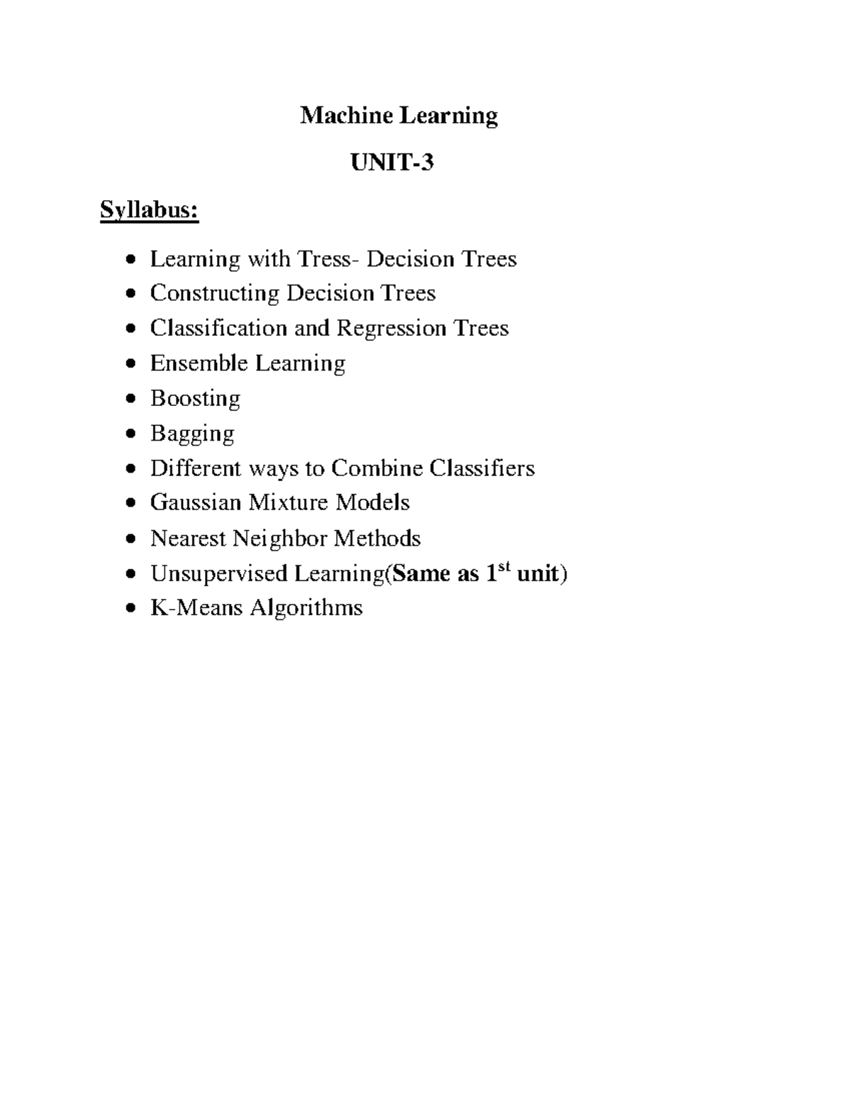 ML-UNIT-3: Decision Trees and Ensemble Learning Techniques - Studocu