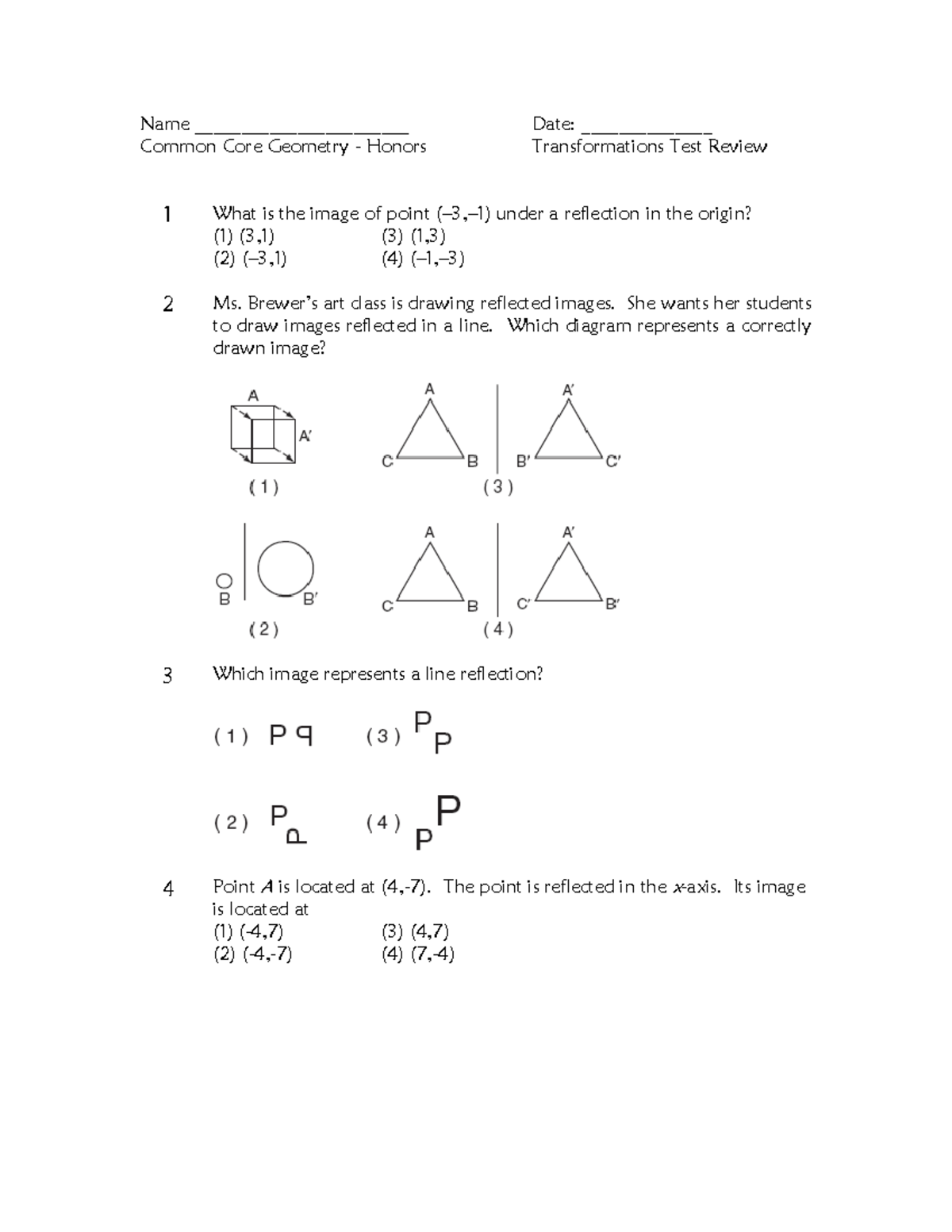 Honors Geometry - Transformations Test Review Guide - Studocu