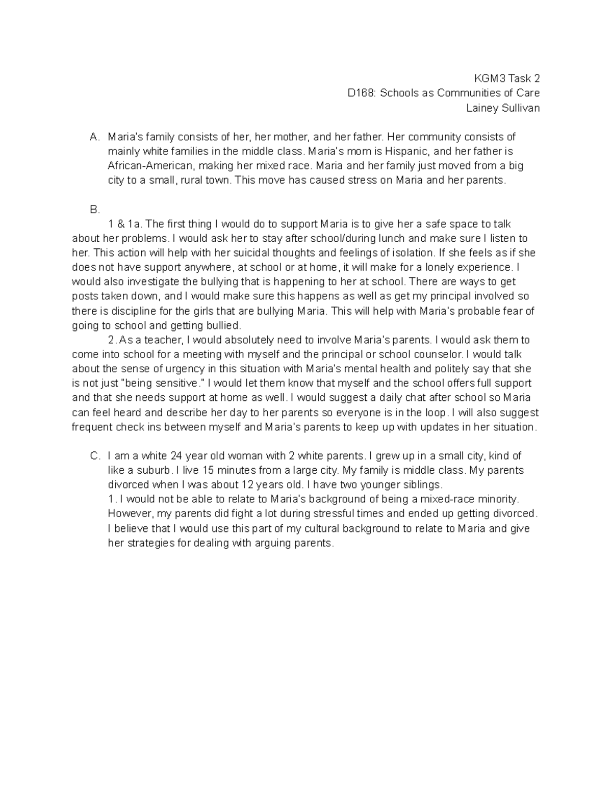 KGM3 Task 2 - Paper - KGM3 Task 2 D168: Schools as Communities of Care ...