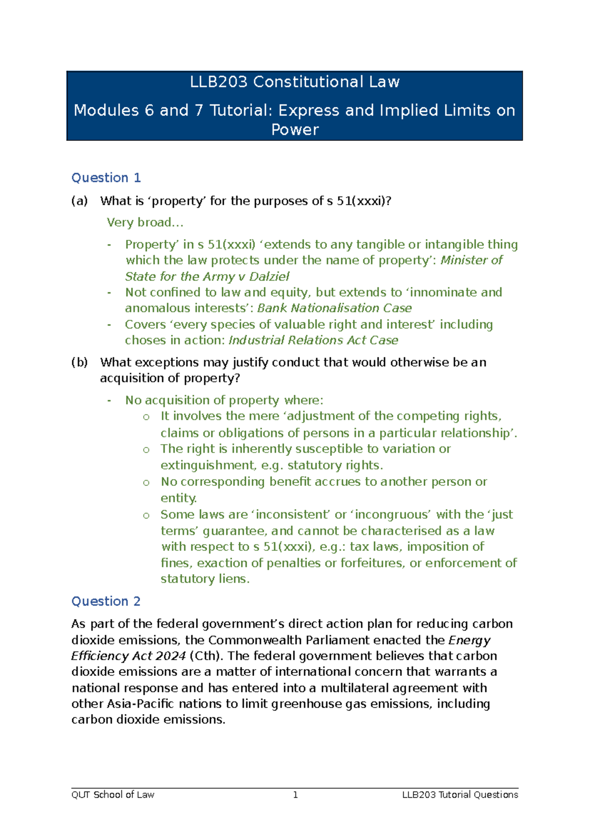 LLB203 Constitutional Law Tutorial: Express & Implied Limits on Power ...