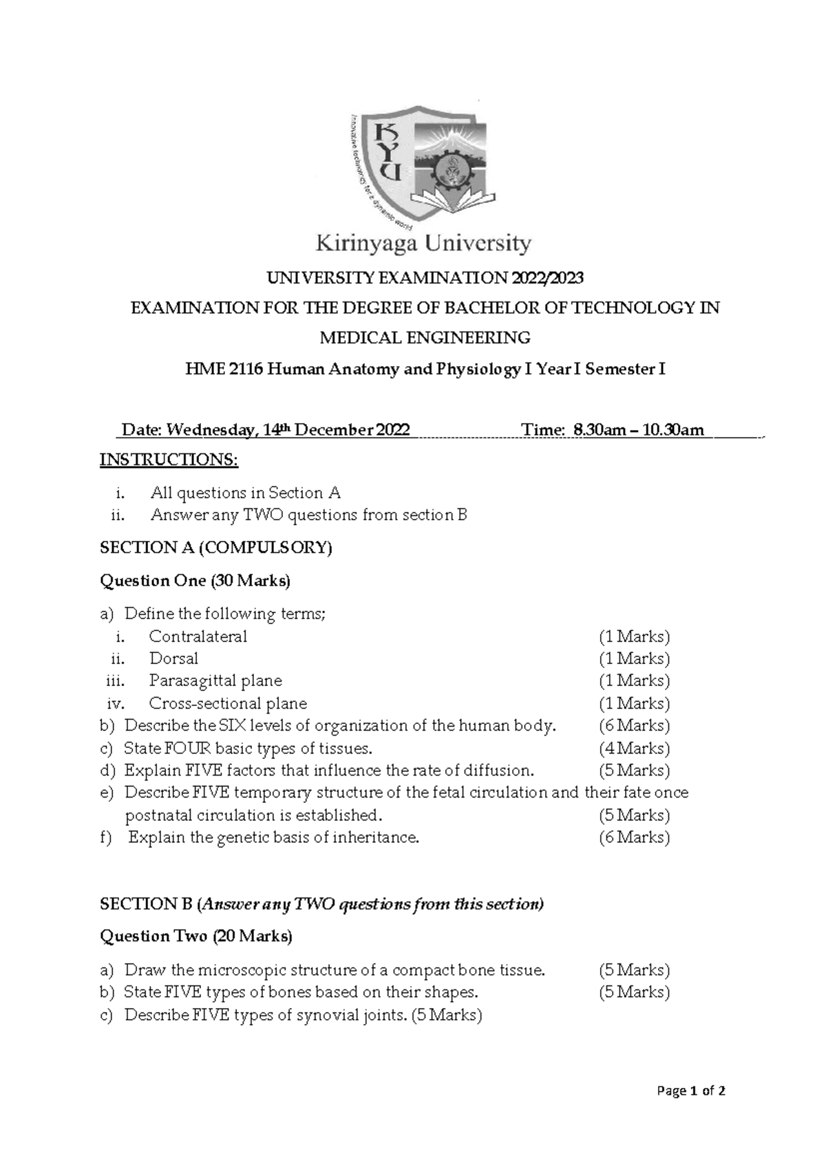 HME 2116 Final Exam: Human Anatomy & Physiology I Notes - Studocu