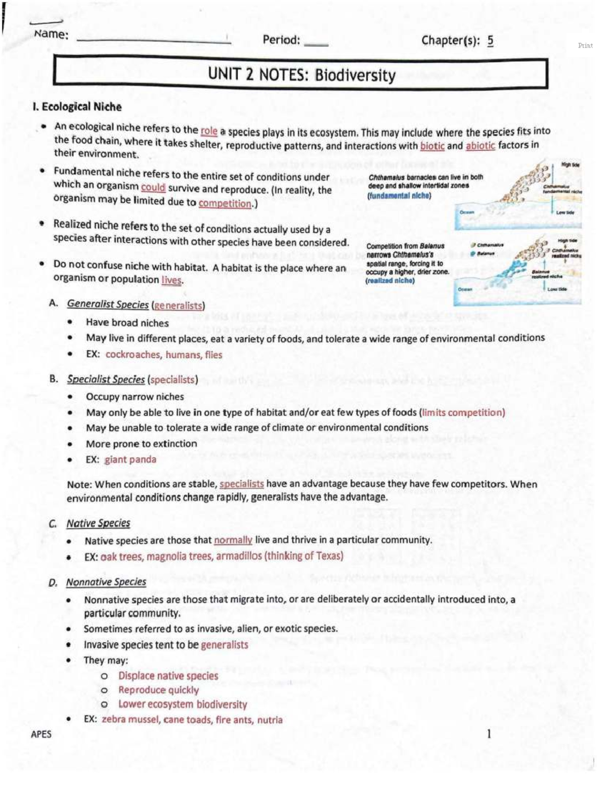 Biodiversity Study Notes: APES 1 & 2 Lecture Insights on Ecosystems ...