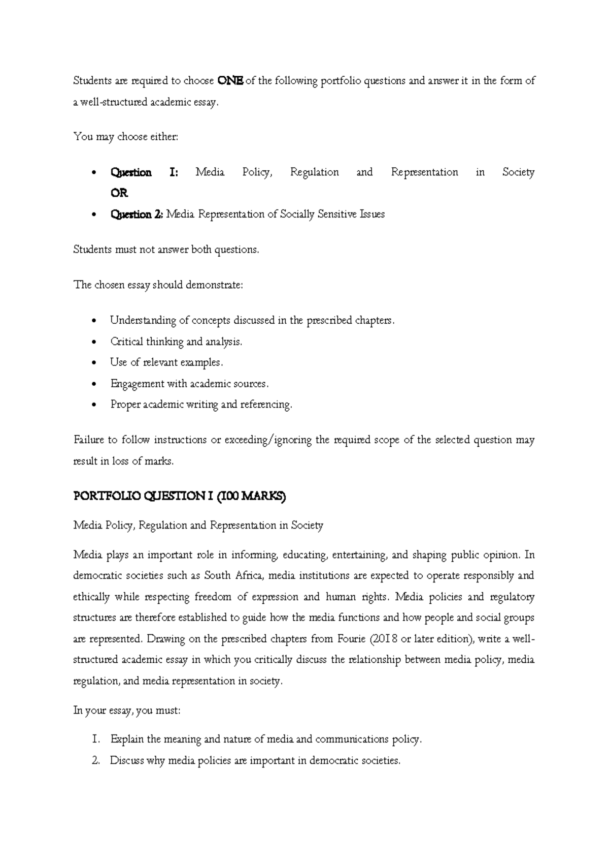 Portfolio COM3702 - Essay on Media Policy & Representation - Studocu