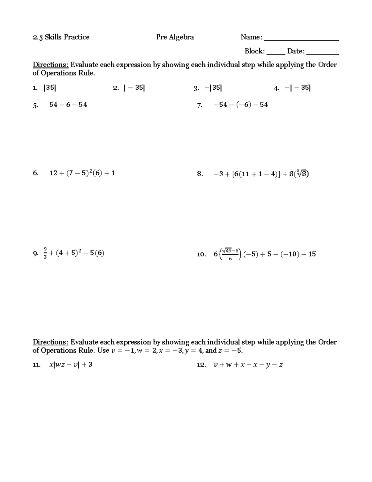 PA 2.5 SP - Pre Algebra Order of Operations Practice Notes - Studocu