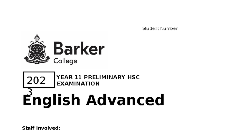 2023 11ENA Preliminary HSC English Advanced Exam Question Booklet - Studocu