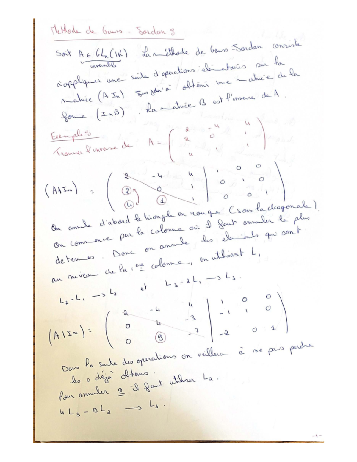 Methode de Gauss-Jordan : Inverse de Matrices (GLn) - Studocu