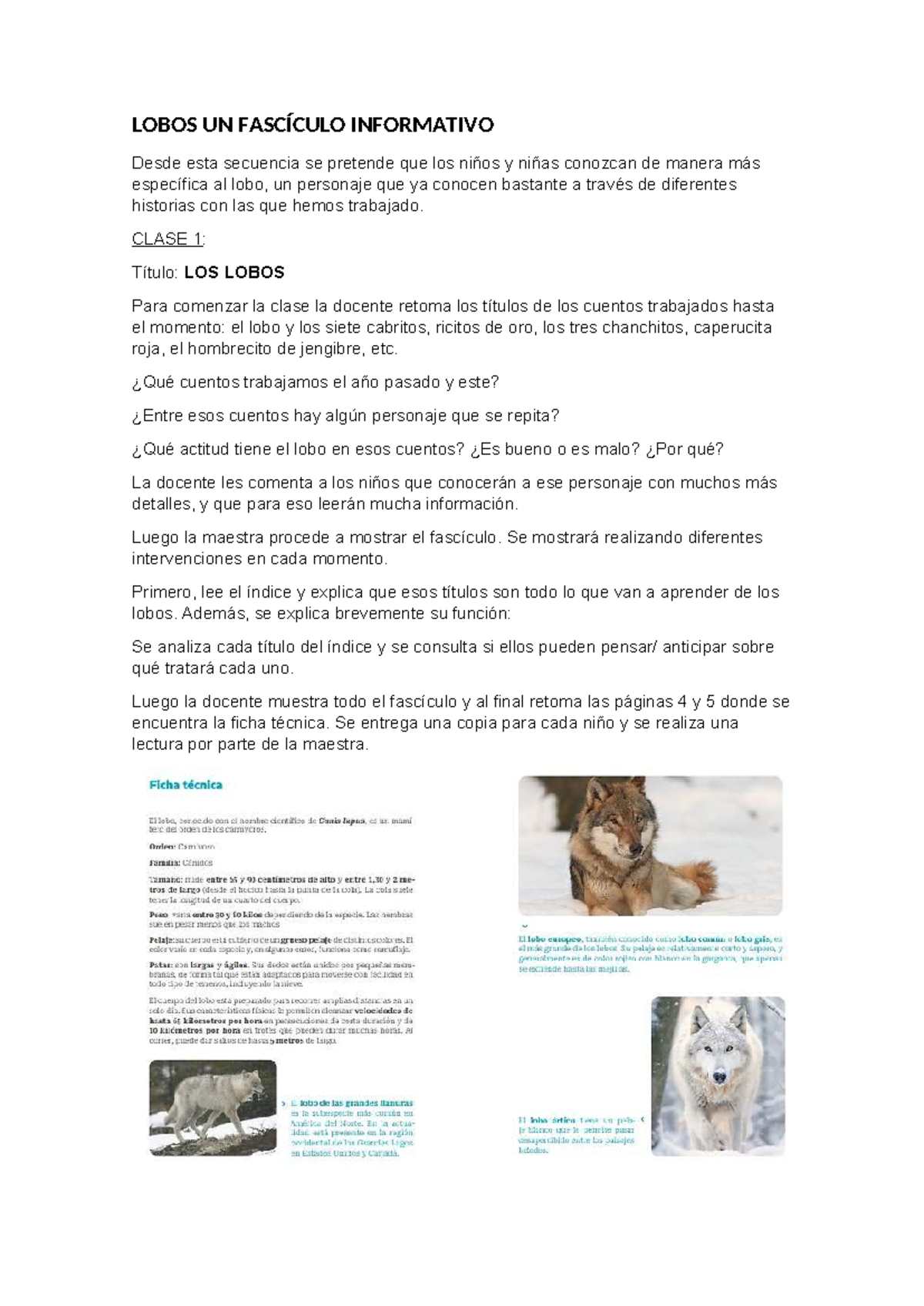 LOBOS: FASCÍCULO INFORMATIVO PARA NIÑOS - CLASES Y TEMAS - Studocu