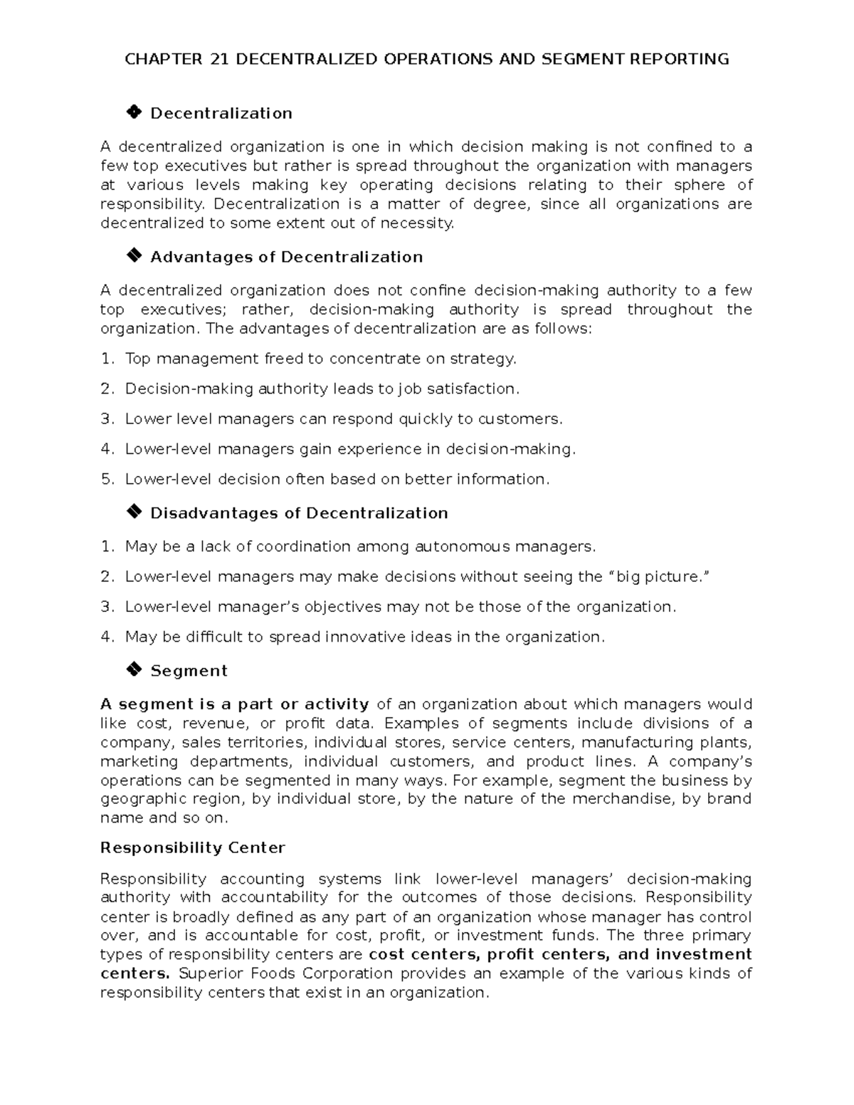 21decentralized Operations And Segment Reporting Decentralization A Decentralized Organization
