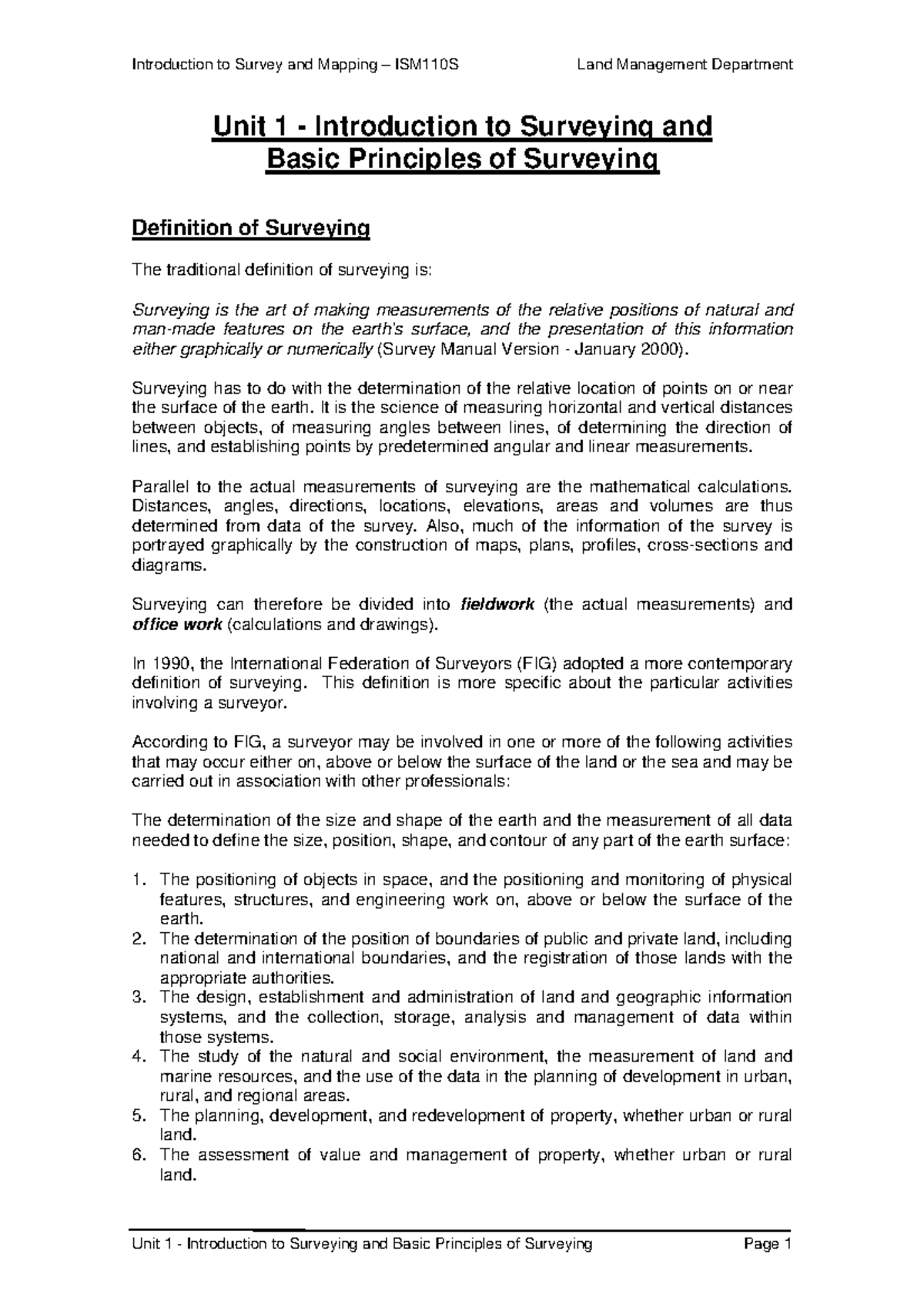Introduction to Surveying and Mapping - Unit 1- Surveying and basic ...