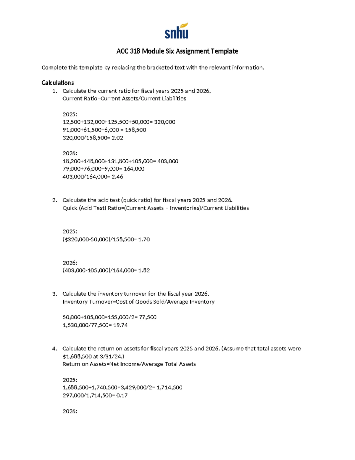 ACC 318 Module Six Financial Ratios & Analysis Assignment Template - Studocu