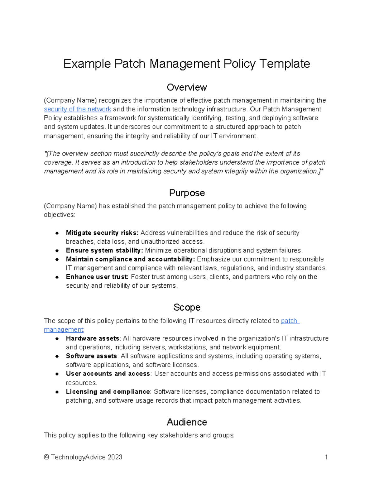 ENP Example Patch Management Policy Template - Example Patch Management ...