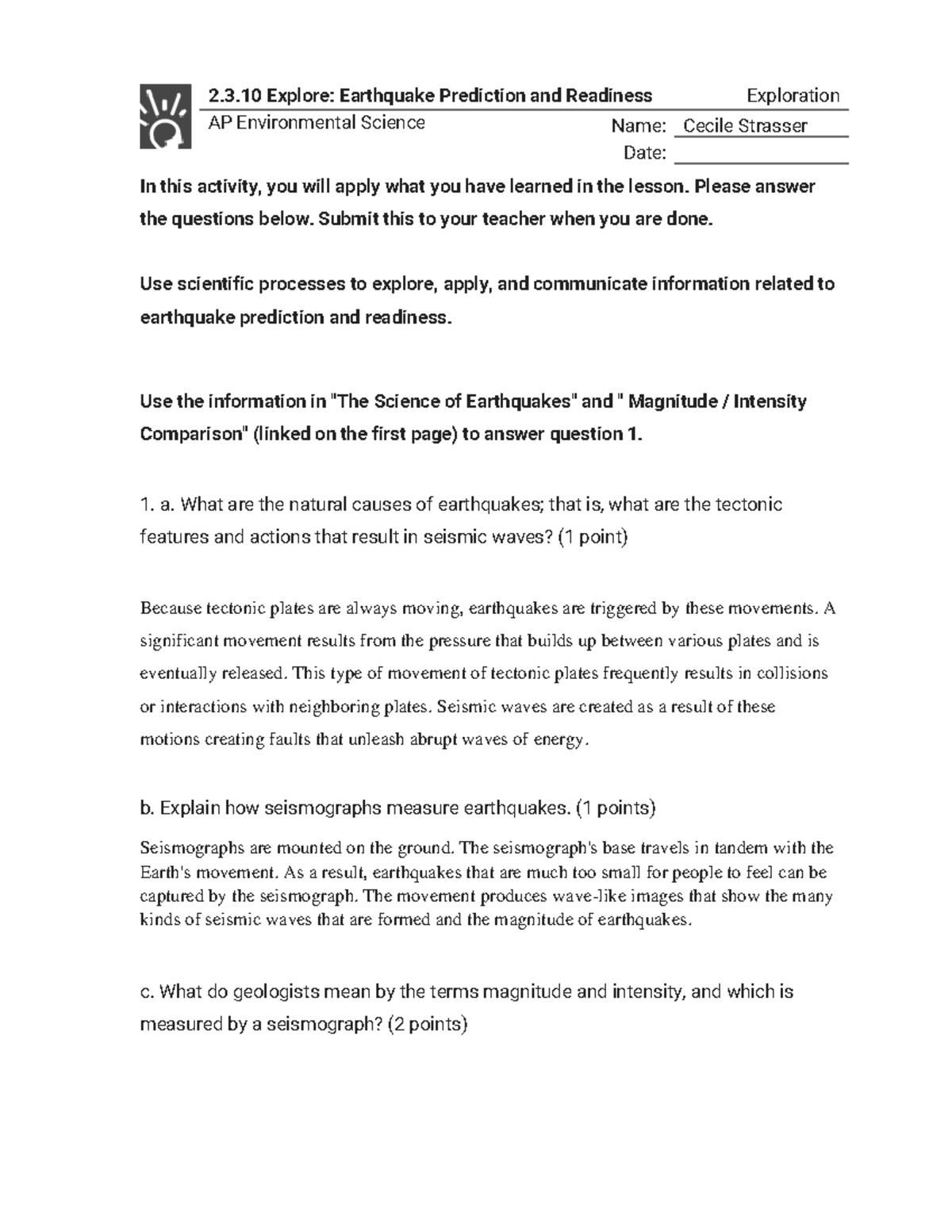 AP Environmental Science 2.3: Earthquake Prediction & Readiness ...