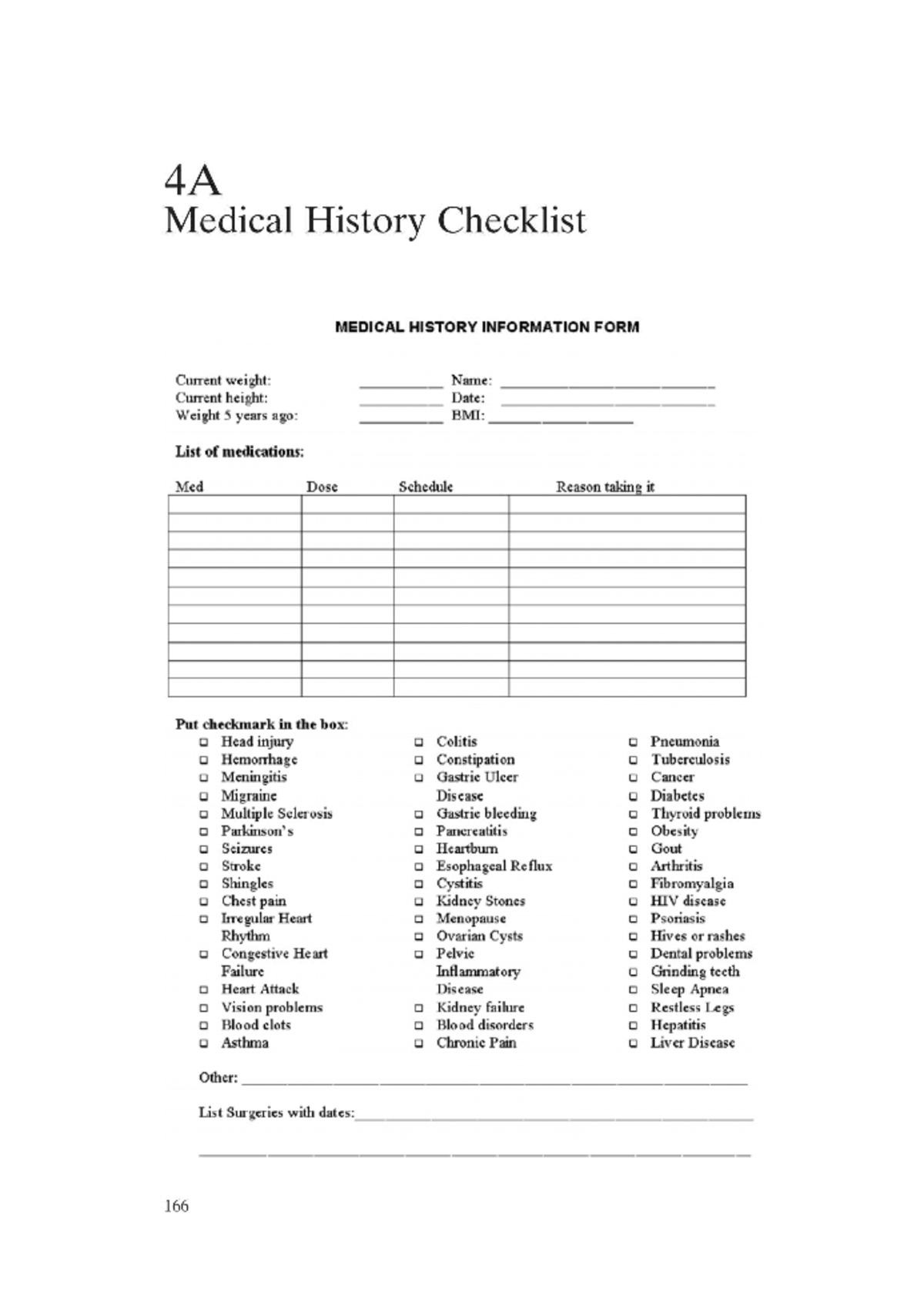 4A Medical History Checklist: Comprehensive Patient Info Form - Studocu