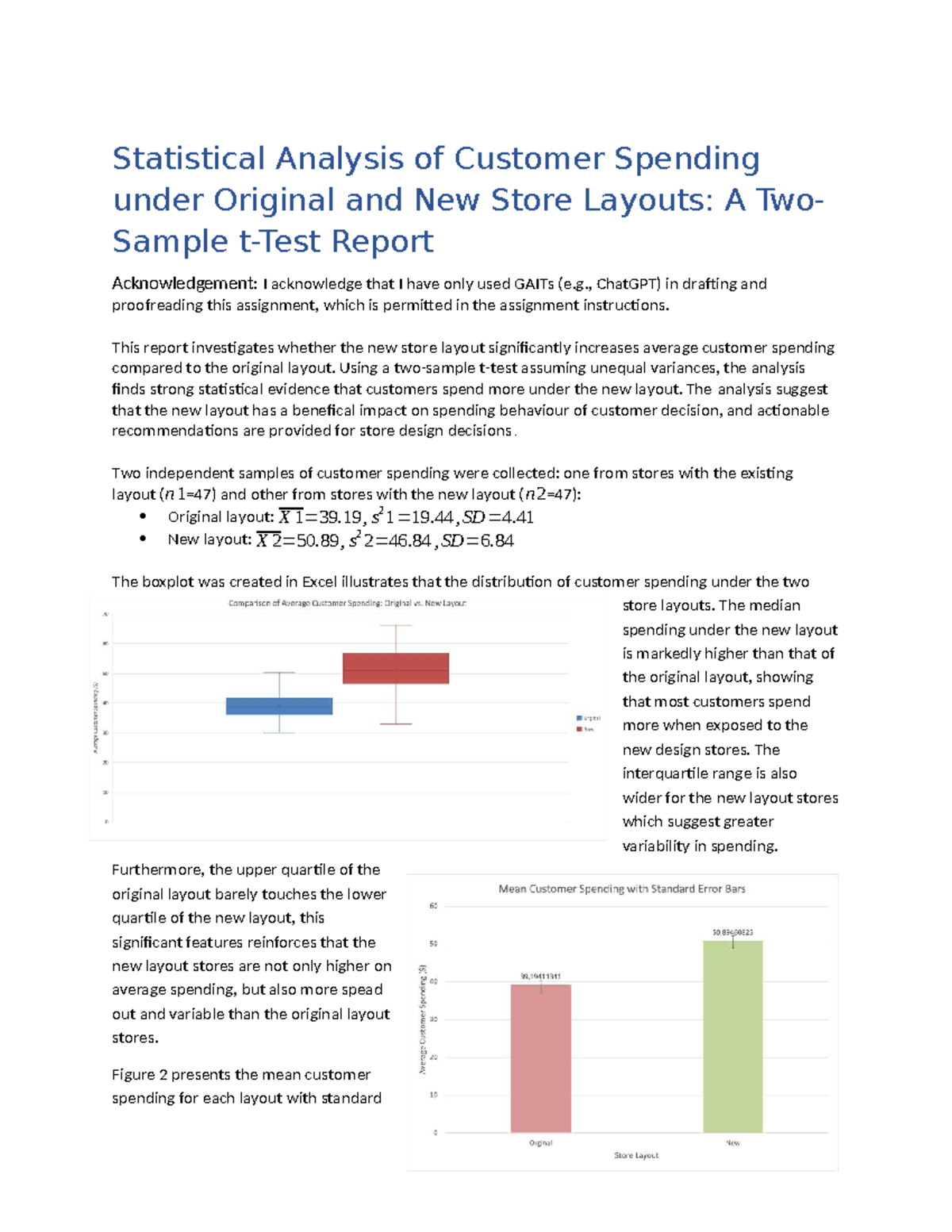 Statistical Analysis of Customer Spending: Original vs New Layouts ...