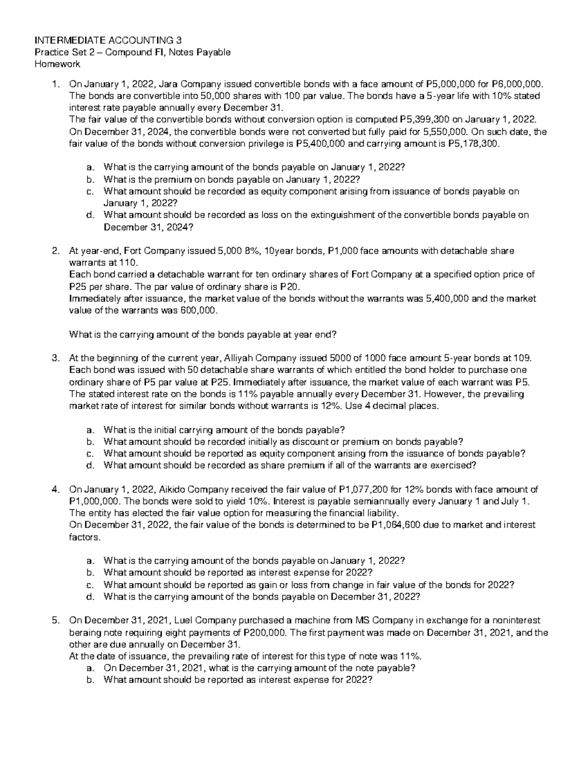 HW Practice Set 2 - comprehensive - INTERMEDIATE ACCOUNTING 3 Practice ...