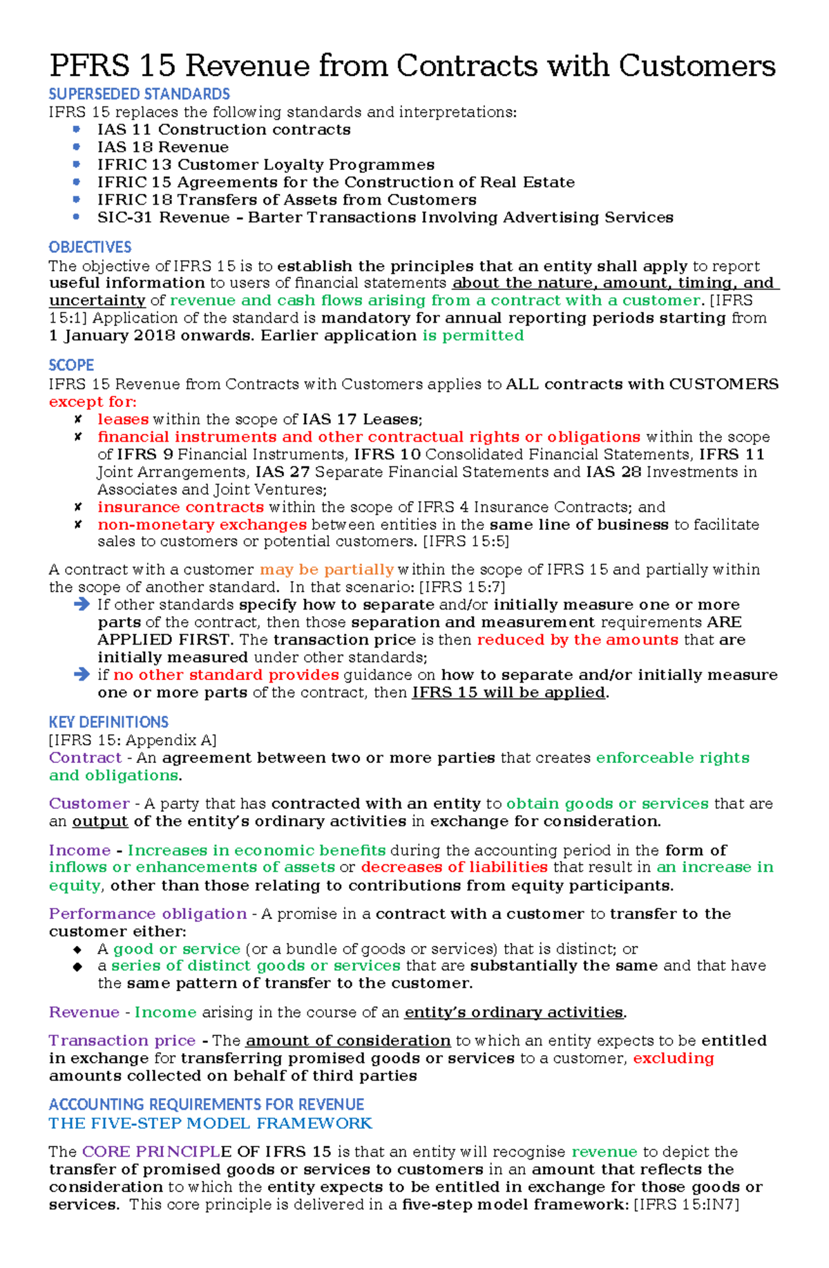 PFRS 15: Comprehensive Overview of Revenue Recognition Standards - Studocu