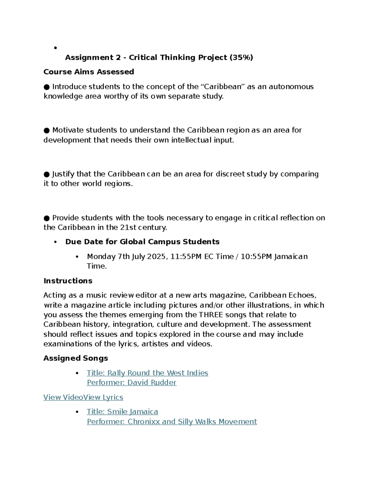 Assignment 2: Critical Thinking Project on Caribbean Music and Culture ...