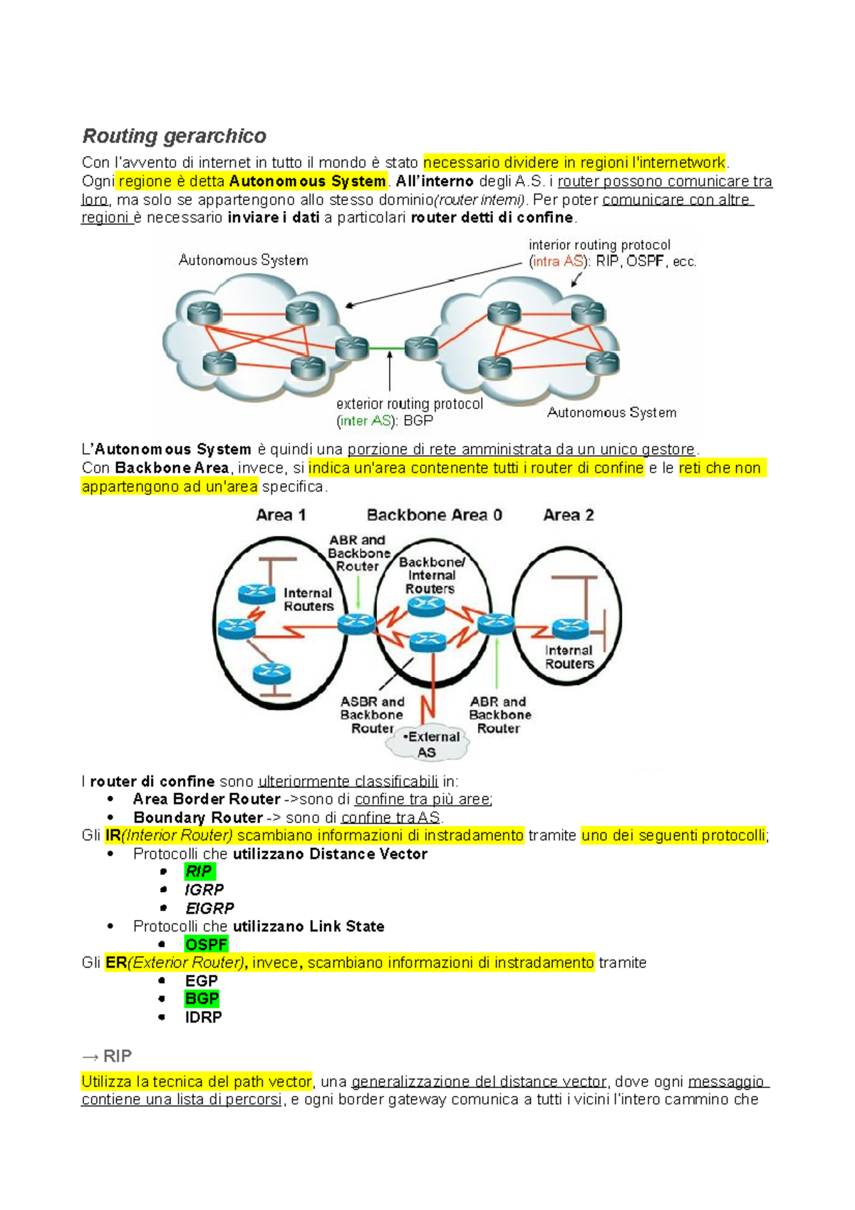Routing gerarchico - Routing gerarchico Con l’avvento di internet in ...