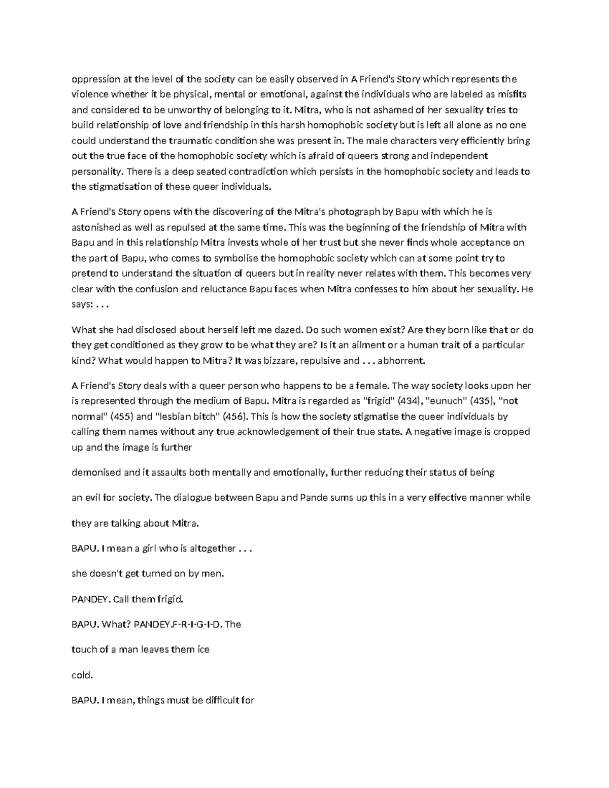 A Friend's Story - Analyzing Queer Identity & Societal Oppression - Studocu