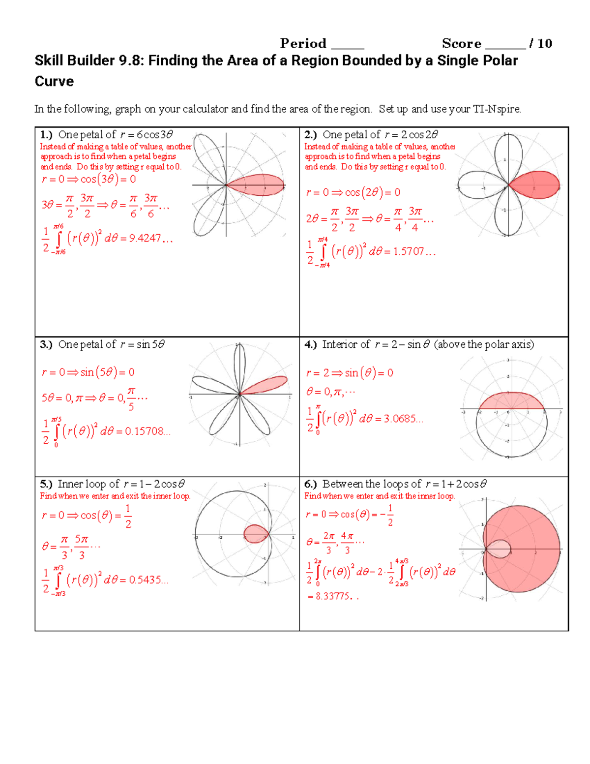 Topic 9.8 - Area of a Polar Region Defined by One Curve - Solutions ...