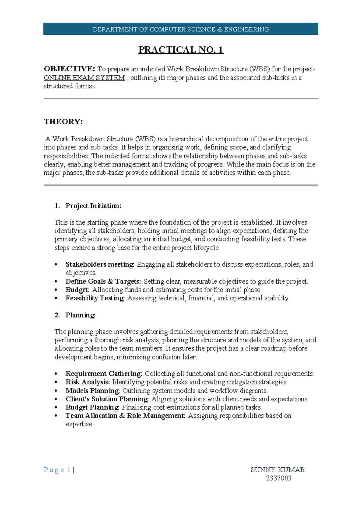 CS 101: Online Exam System - Work Breakdown Structure (WBS) and SRS ...