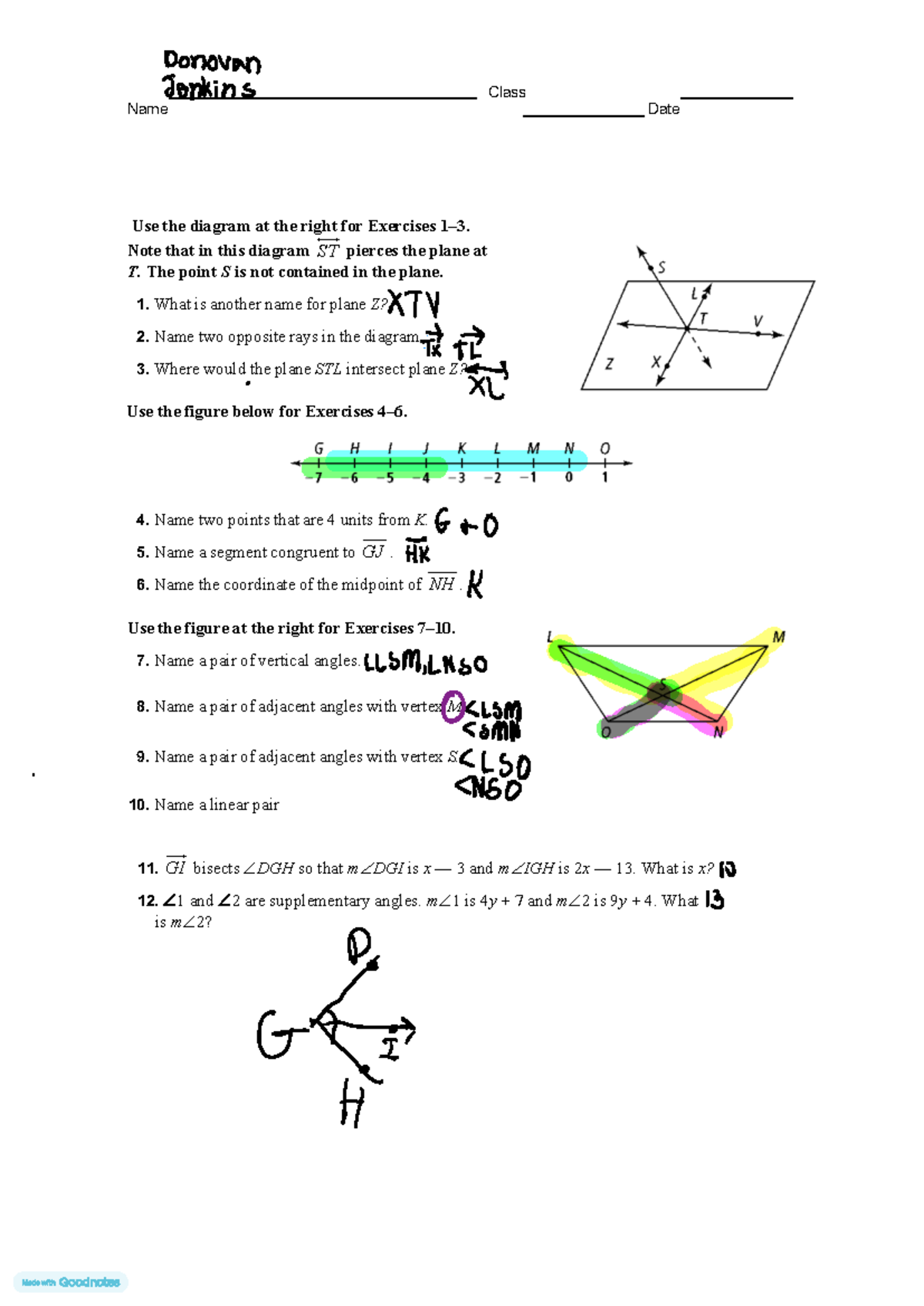 Worksheet 1 - Geometry Exercises on Angles and Planes - Studocu