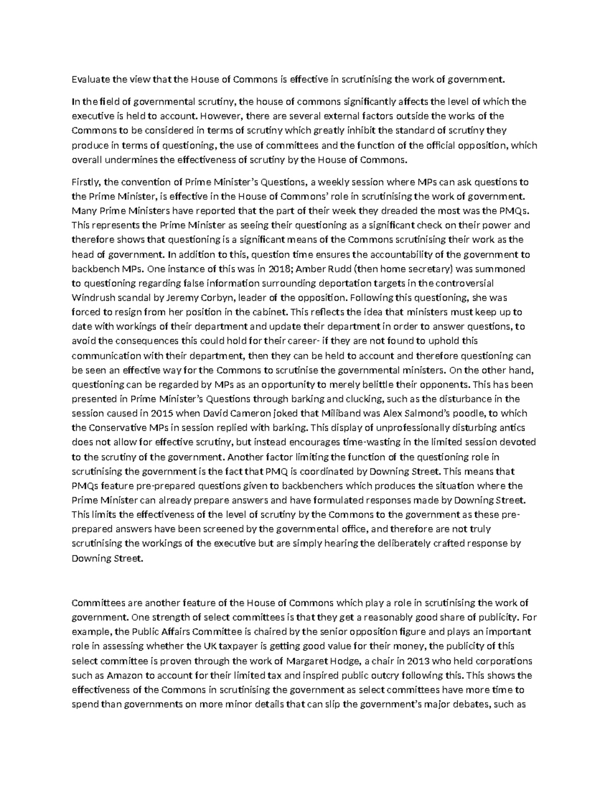 Scrutinising Government: Effectiveness of the House of Commons ...