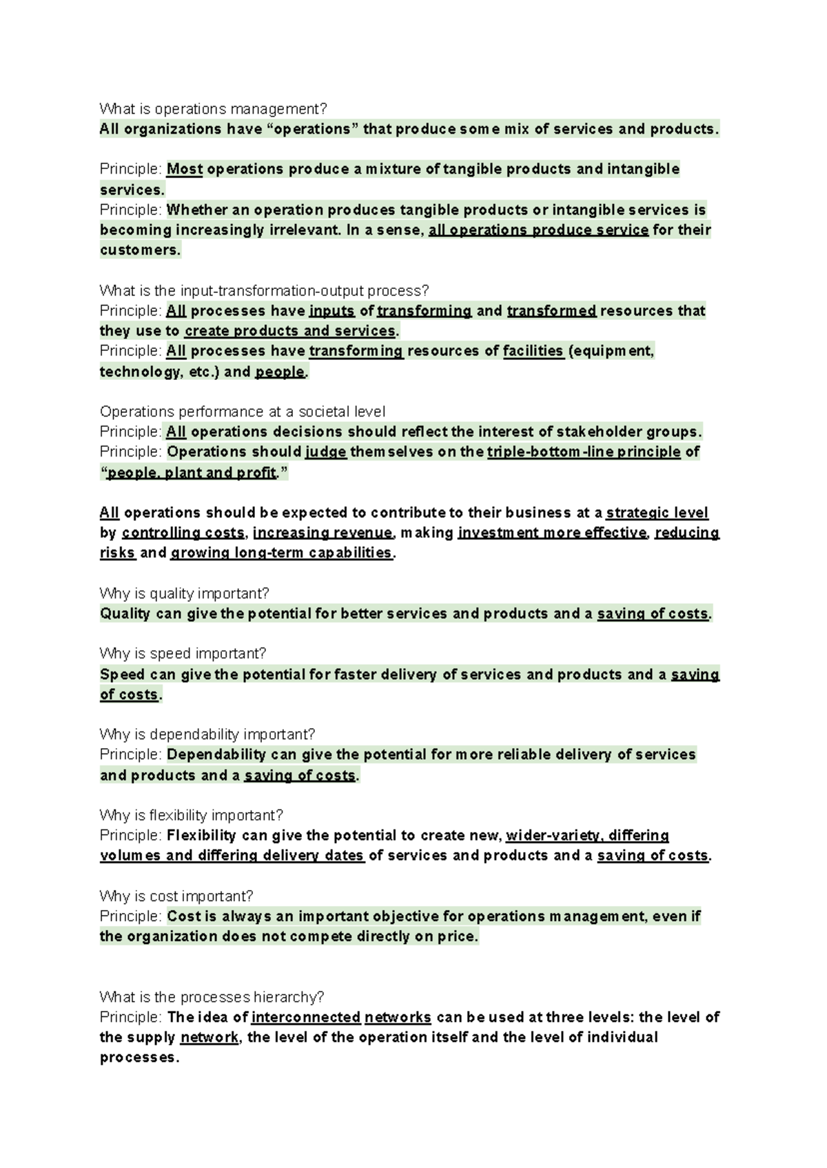 Principles of Operations Management: Key Concepts for Exam (Course Code: - Studocu