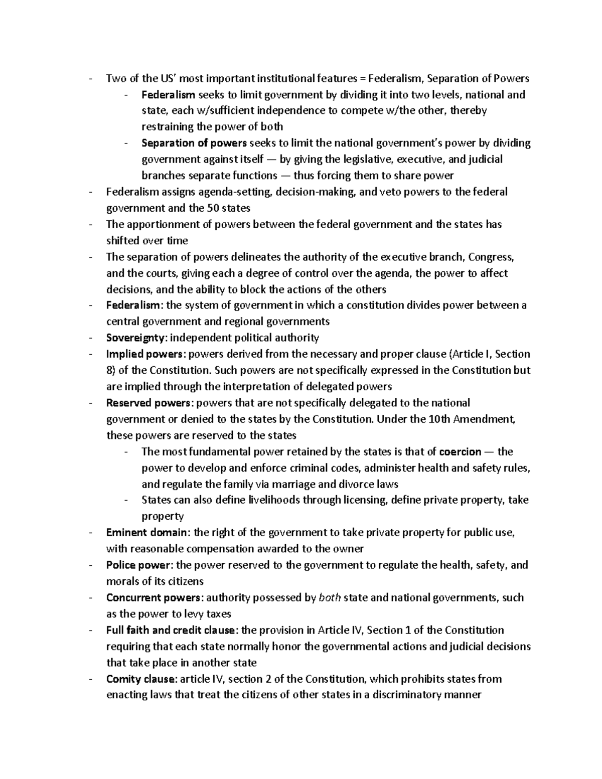American Politics - Federalism and the Separation of Powers - Two of ...