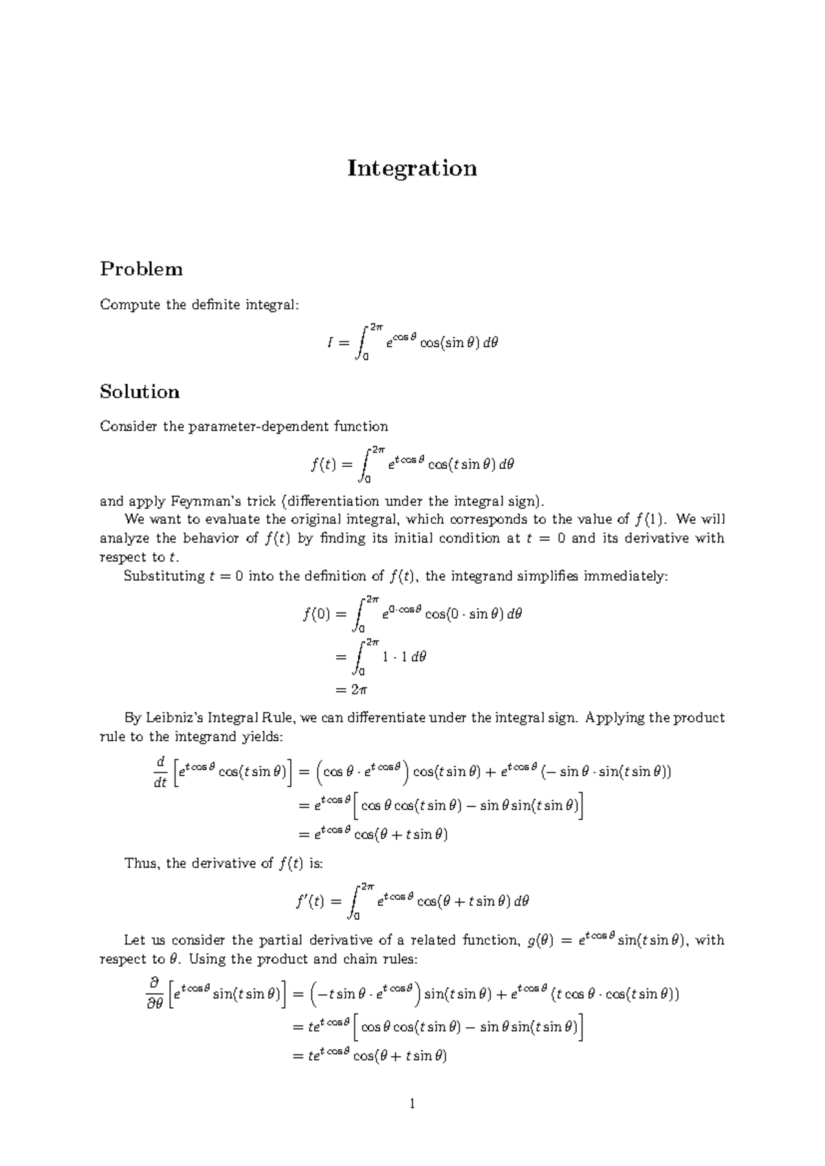 Calculus - Integration Problem: Definite Integral Evaluation - Studocu