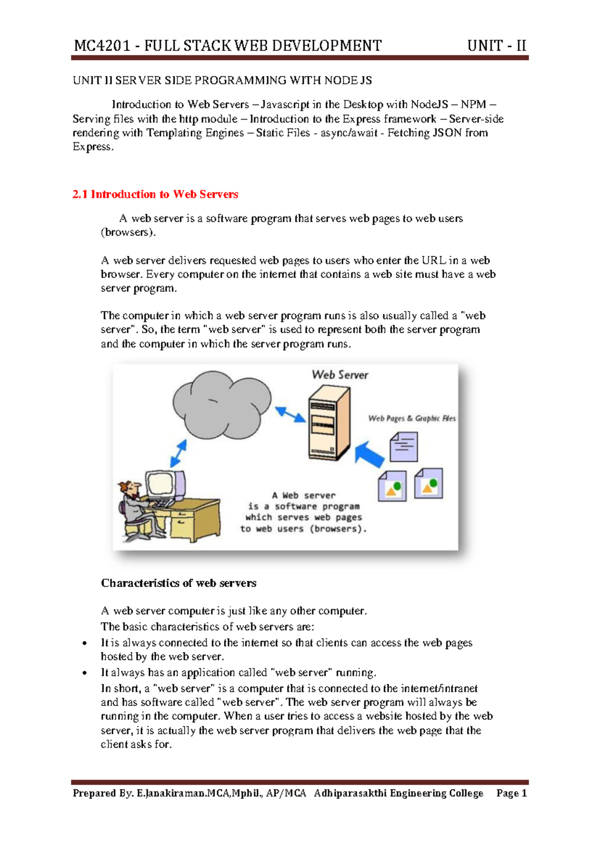 UNIT II Server-Side Programming with Node.js: Key Concepts and ...