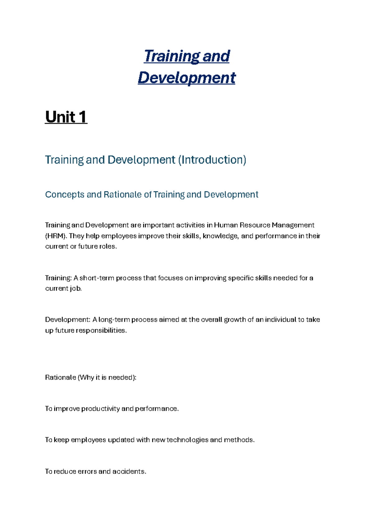 Training and Development Concepts: BBA 6th Sem Overview and Rationale ...