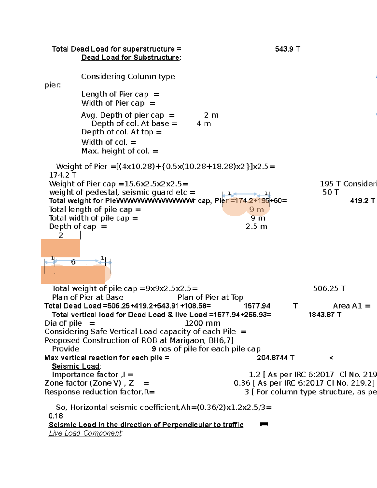 Total Dead Load for superstructure - Depth of pier cap = Depth of col ...