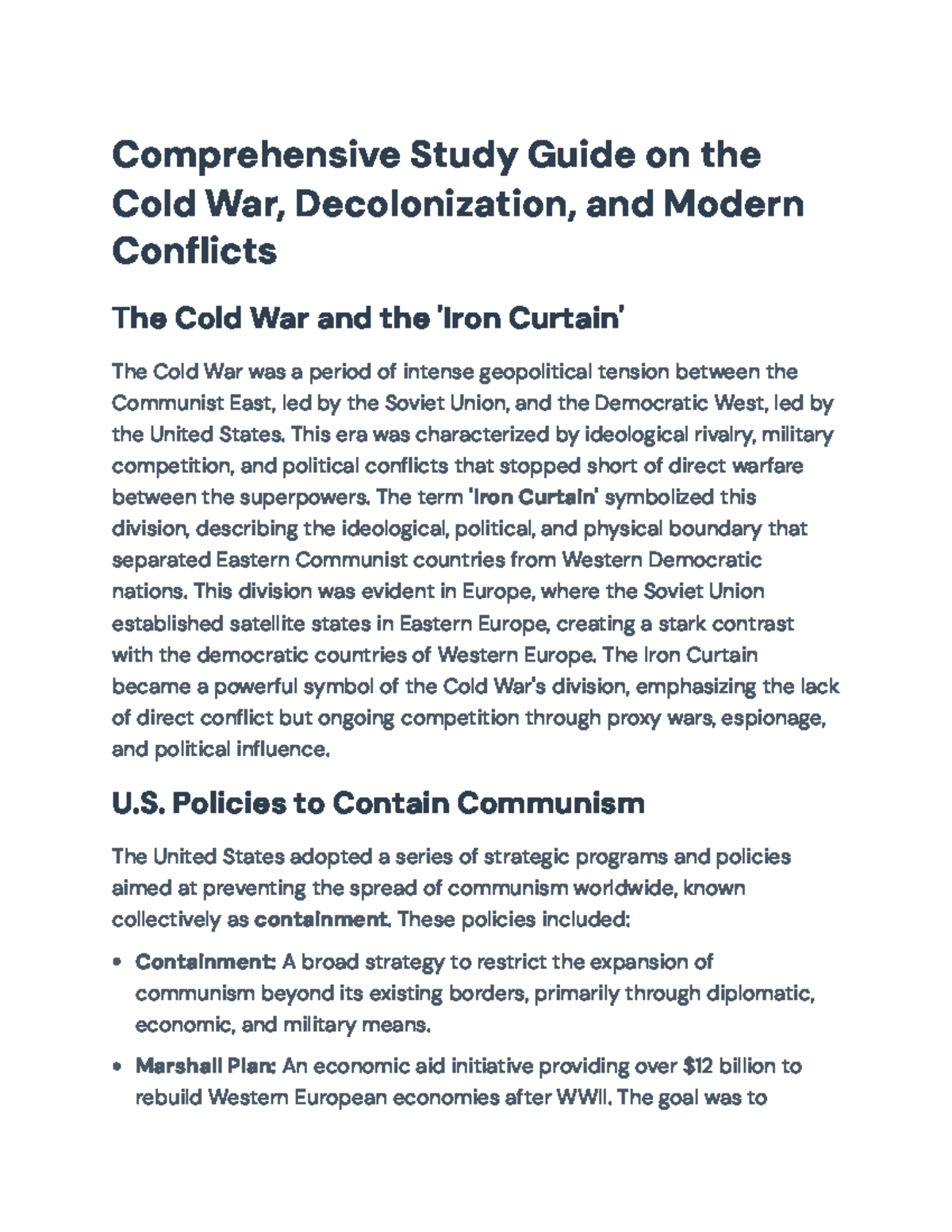 Comprehensive Study Guide: Cold War, Decolonization & Modern Conflicts ...