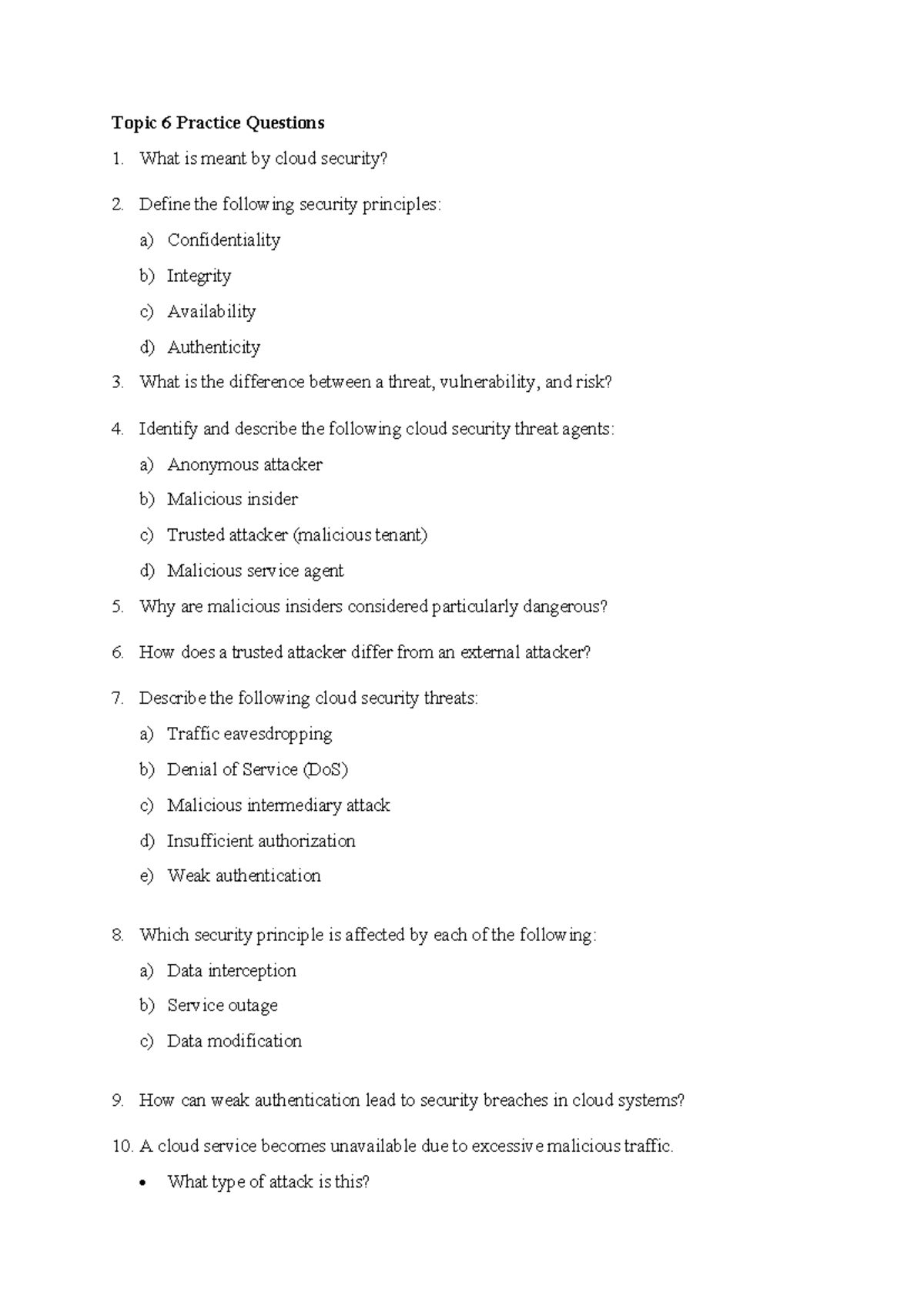 Topic 6 Cloud Security Practice Questions and Answers - Studocu
