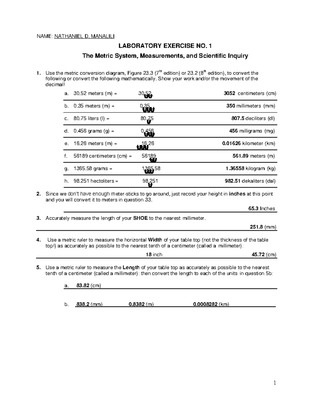 Metric System Laboratory Exercise: Conversions & Correlations - Studocu