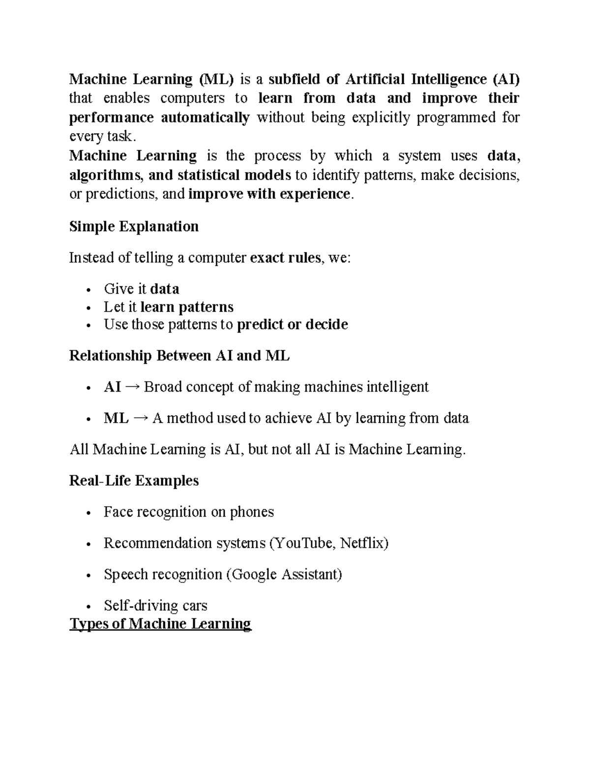 Unit 4: Machine Learning Overview and Techniques - Studocu