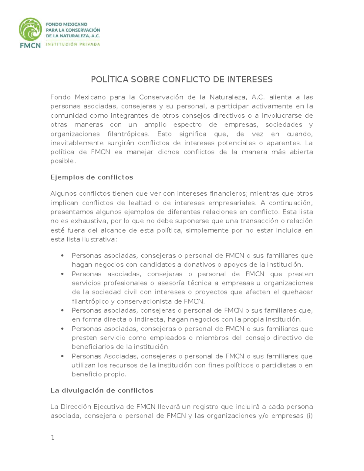 Anexo 3: Política sobre Conflicto de Intereses en FMCN - Studocu