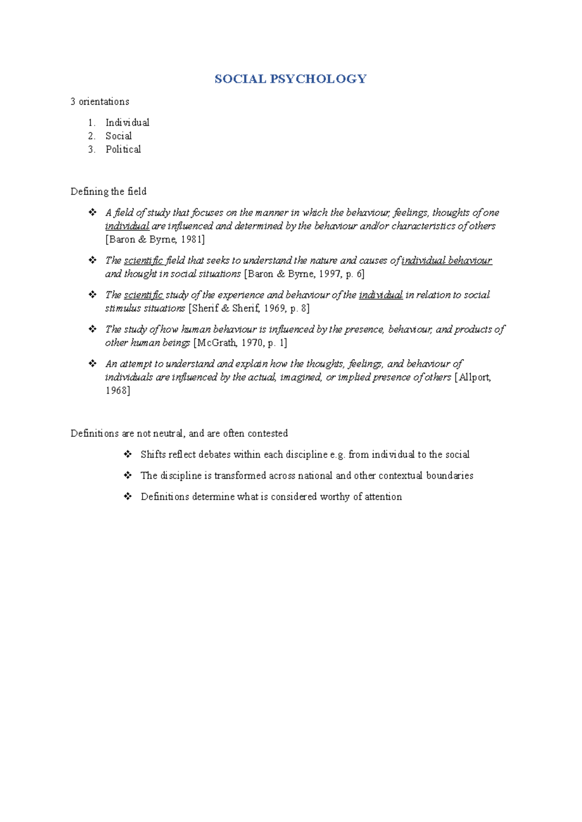 PSY2013 F Lecture Notes: Social Psychology Concepts and Theories - Studocu