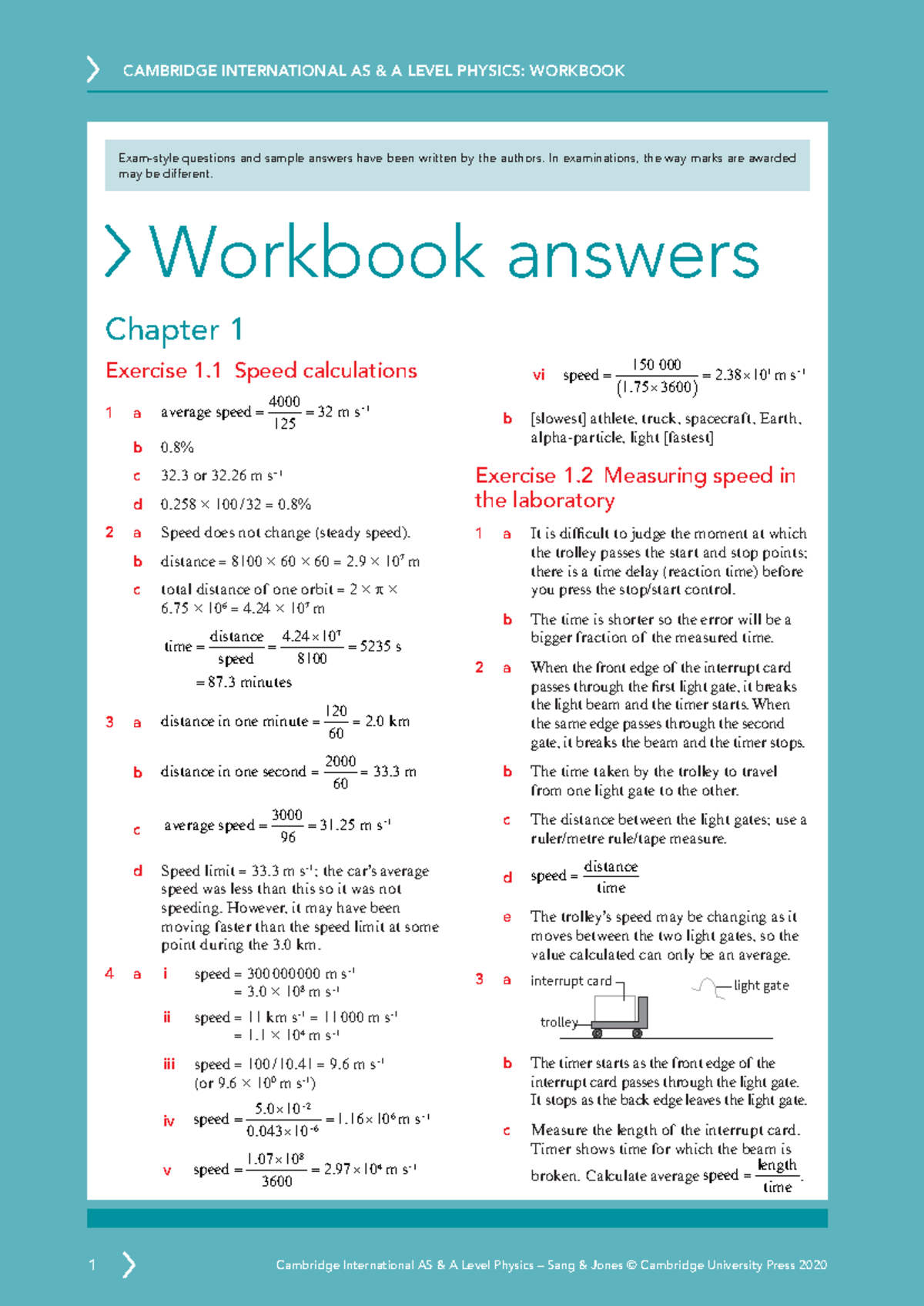 AS & A Level Physics Workbook Answers for Exercises in Kinematics - Studocu