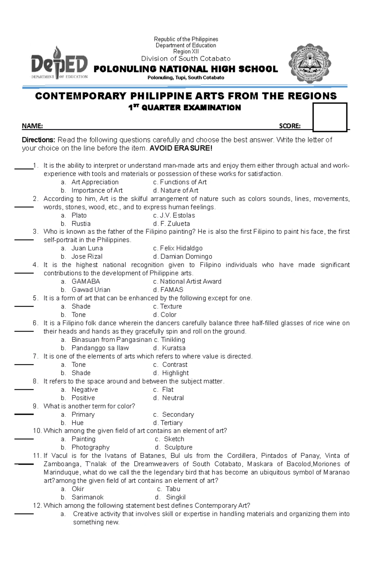 CPAR - Quarter 1 Module 2 - Contemporary Philippine Arts From The ...