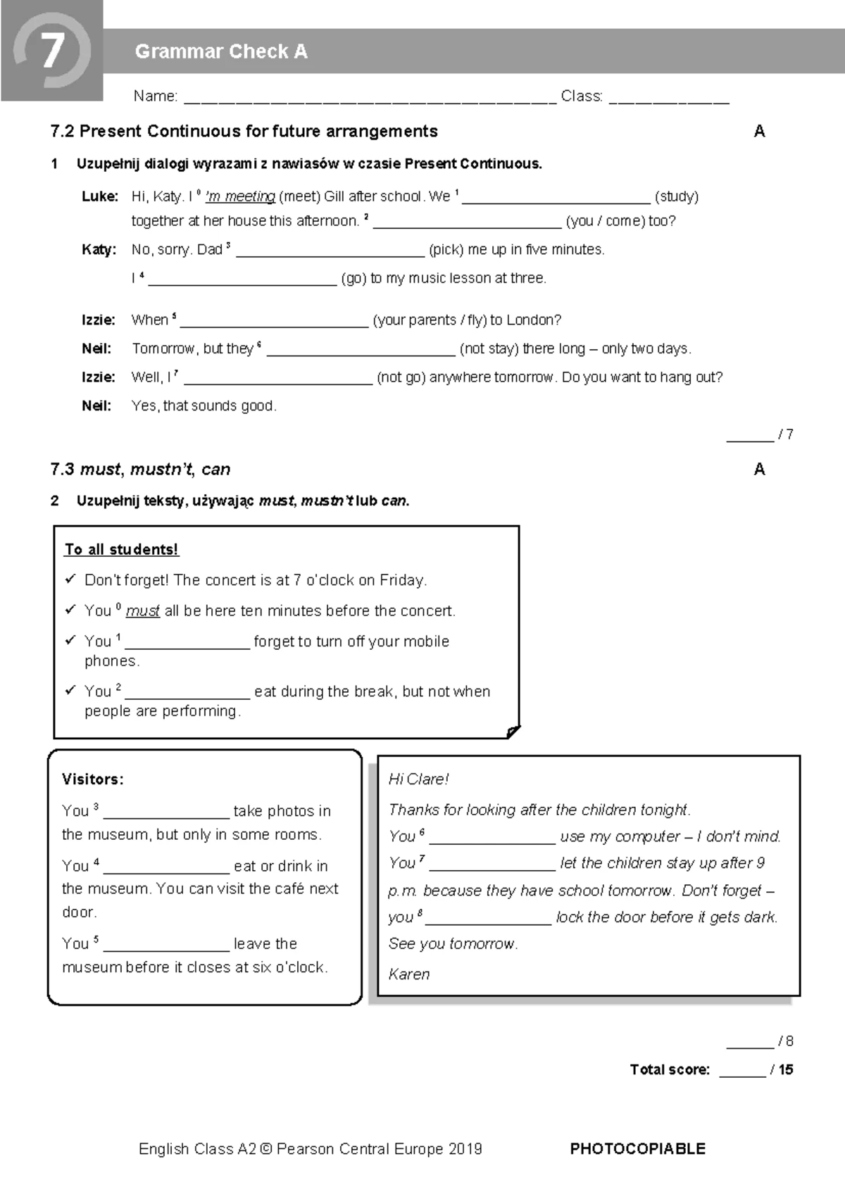 EC A2 Grammar Check 7B - Present Continuous & Must Practice - Studocu