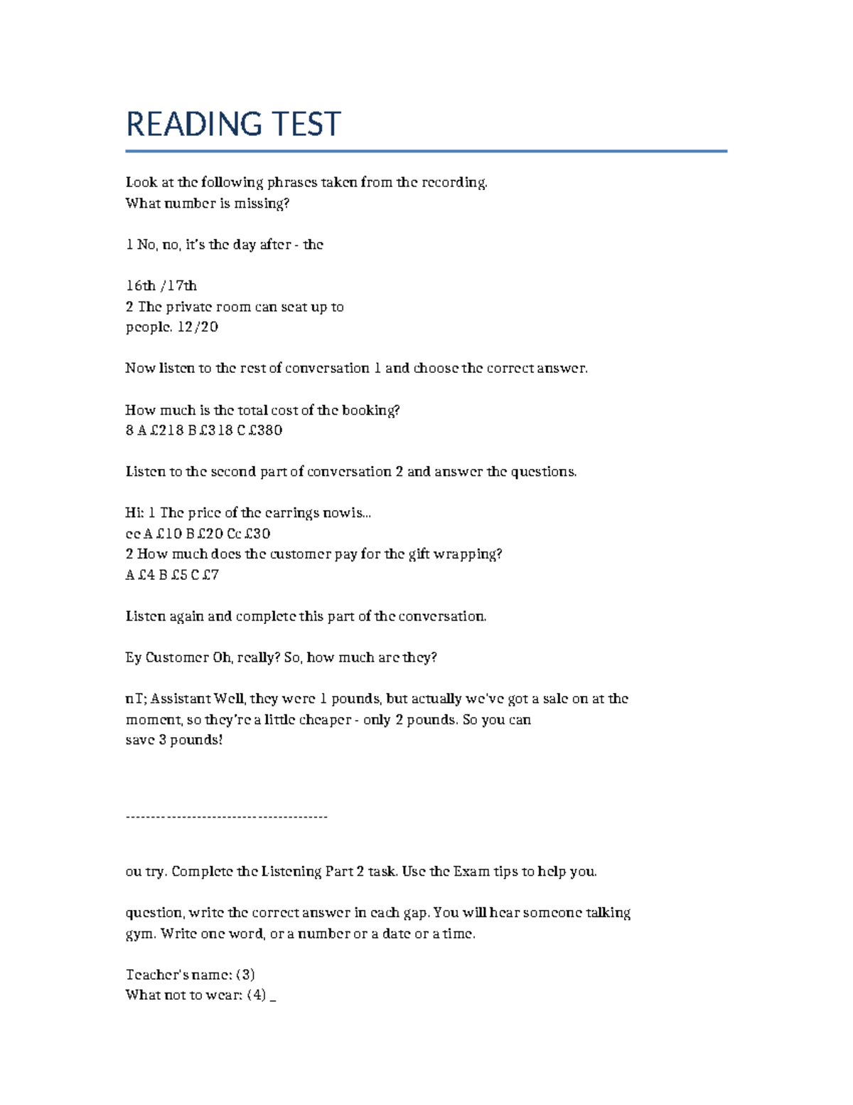 Listening Test Notes - Reading Comprehension Strategies - Studocu