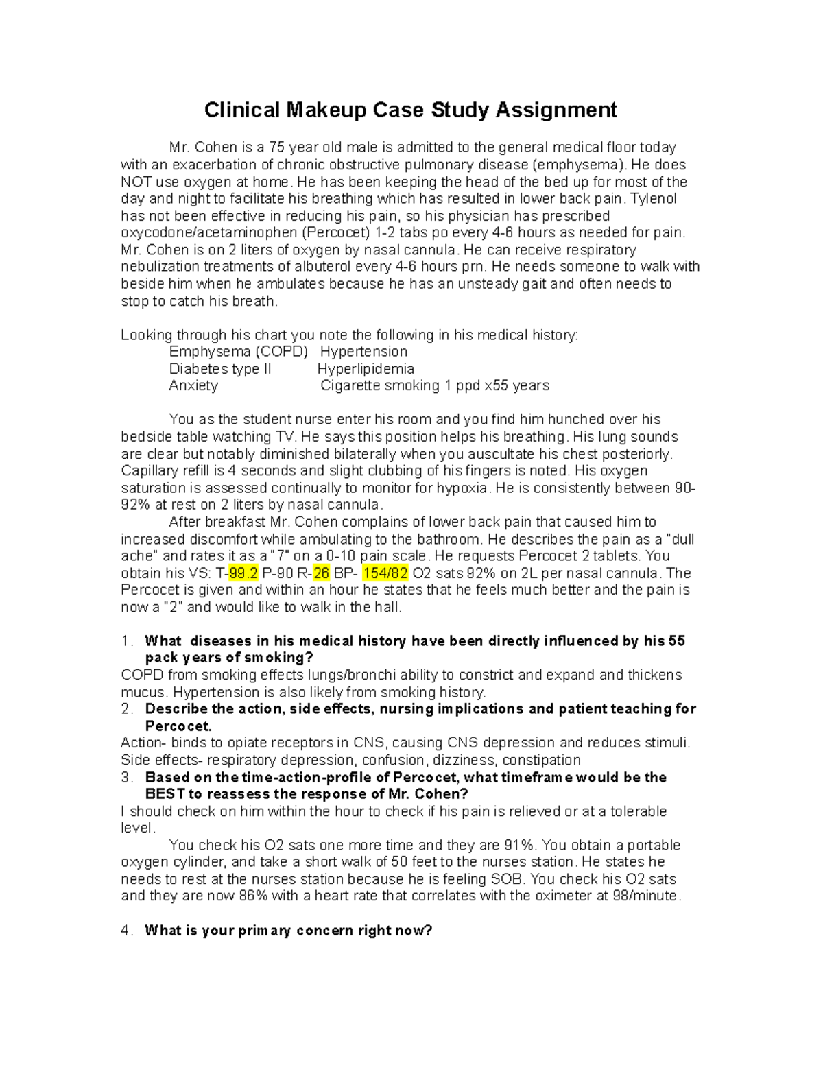 COPD Case Study: Mr. Cohen's Exacerbation & Nursing Interventions - Studocu