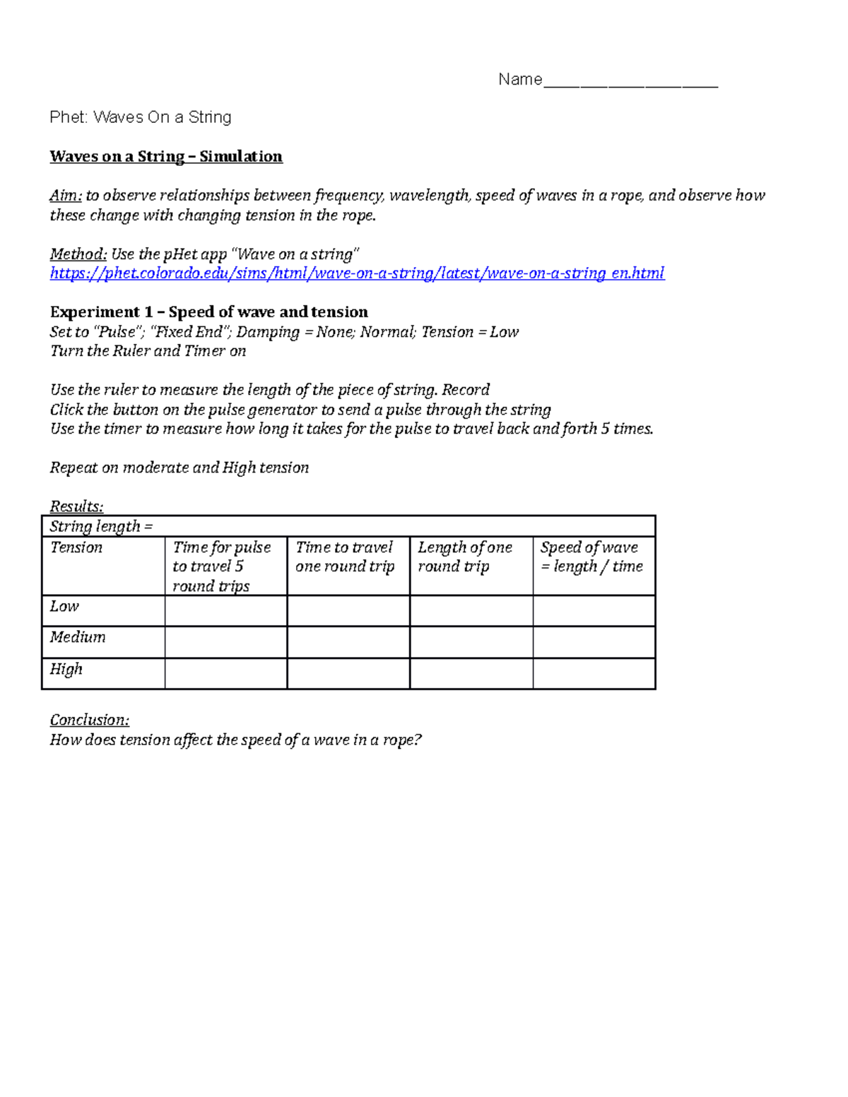 PHET Waves on a String Simulation: Exploring Wave Behavior - Studocu