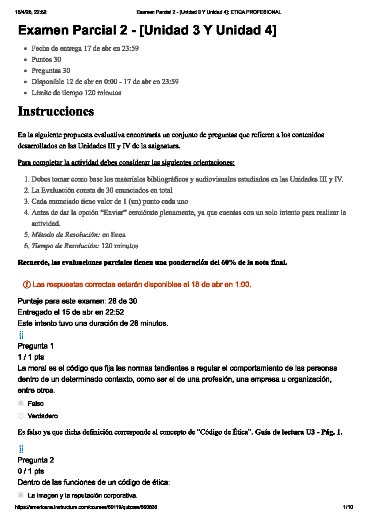 22:52 Examen Parcial 2 - Ética Profesional (Unidad III y IV) - Studocu