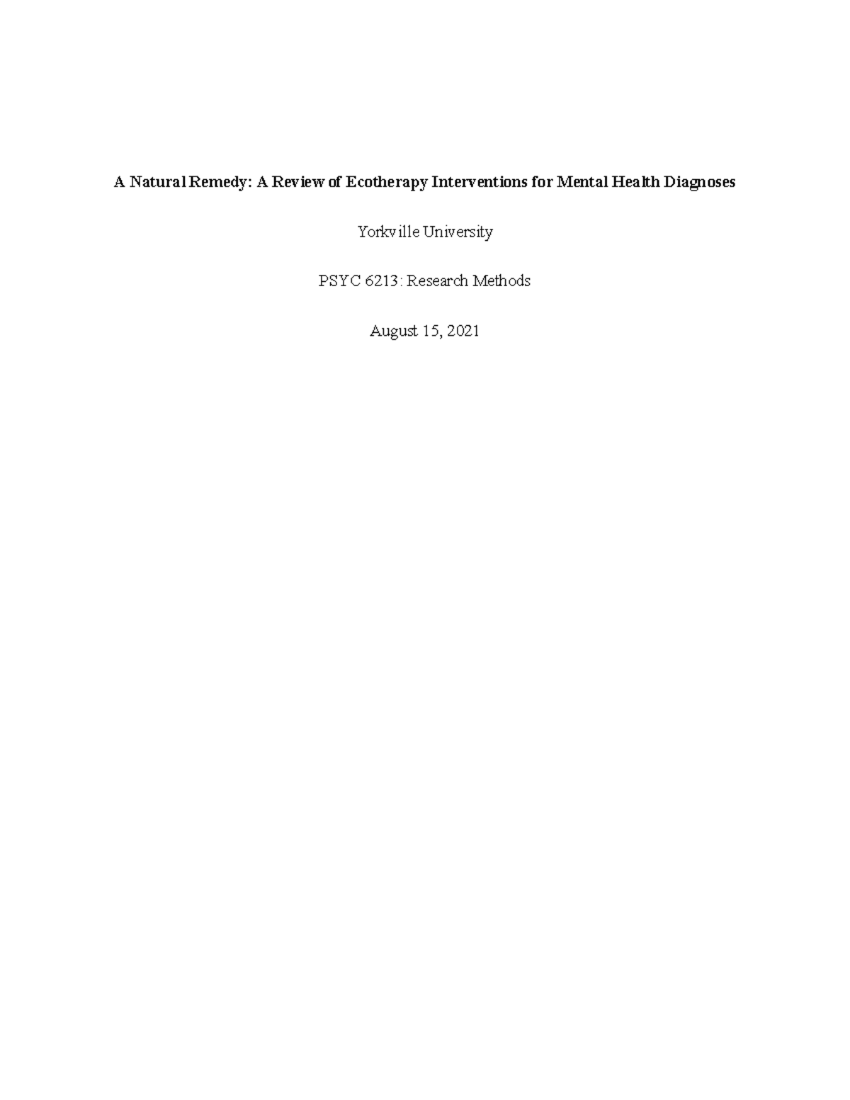 PSYC 6213 - Ecotherapy Interventions: Literature Review on Mental ...
