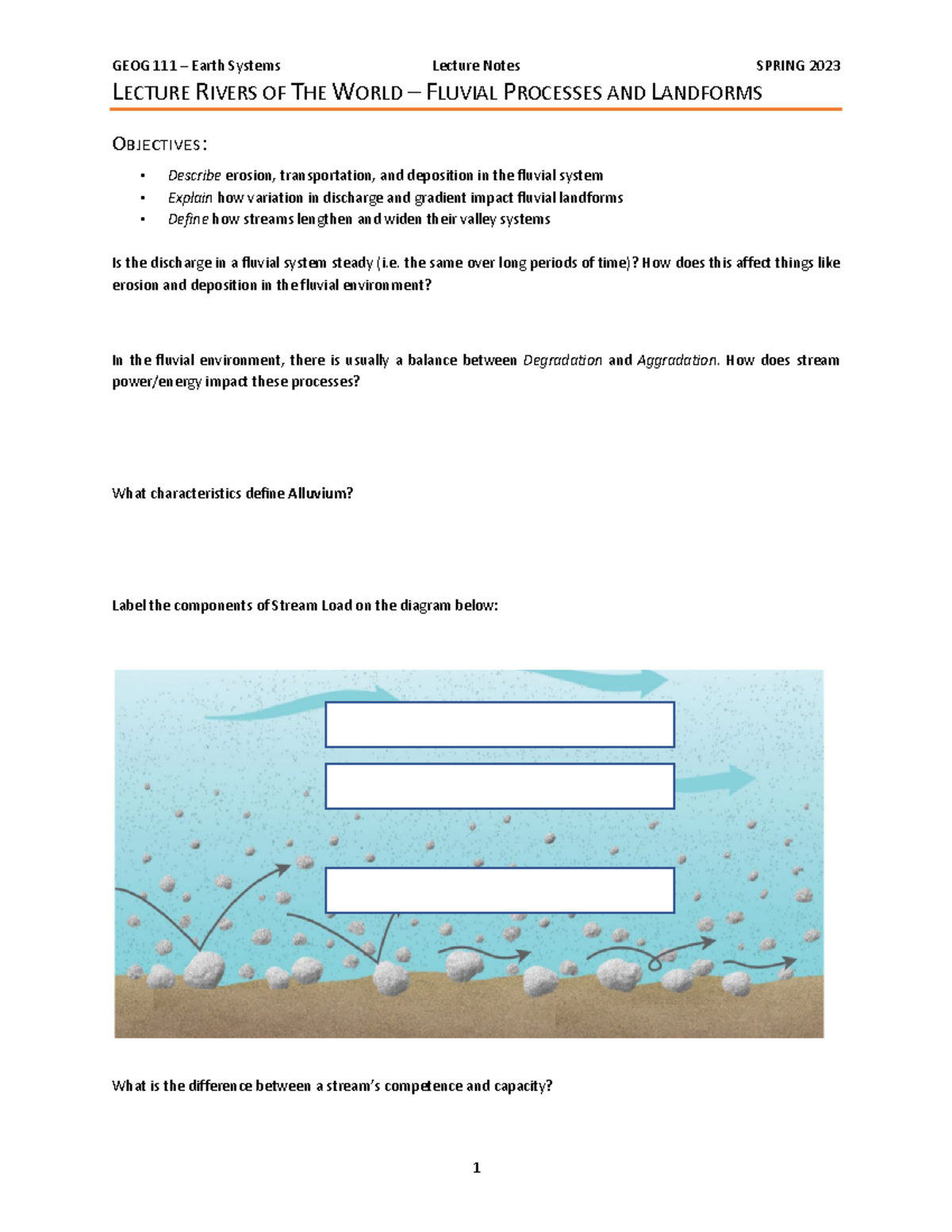 GEOG 111 Lecture 13: Fluvial Processes and Landforms Notes - Studocu