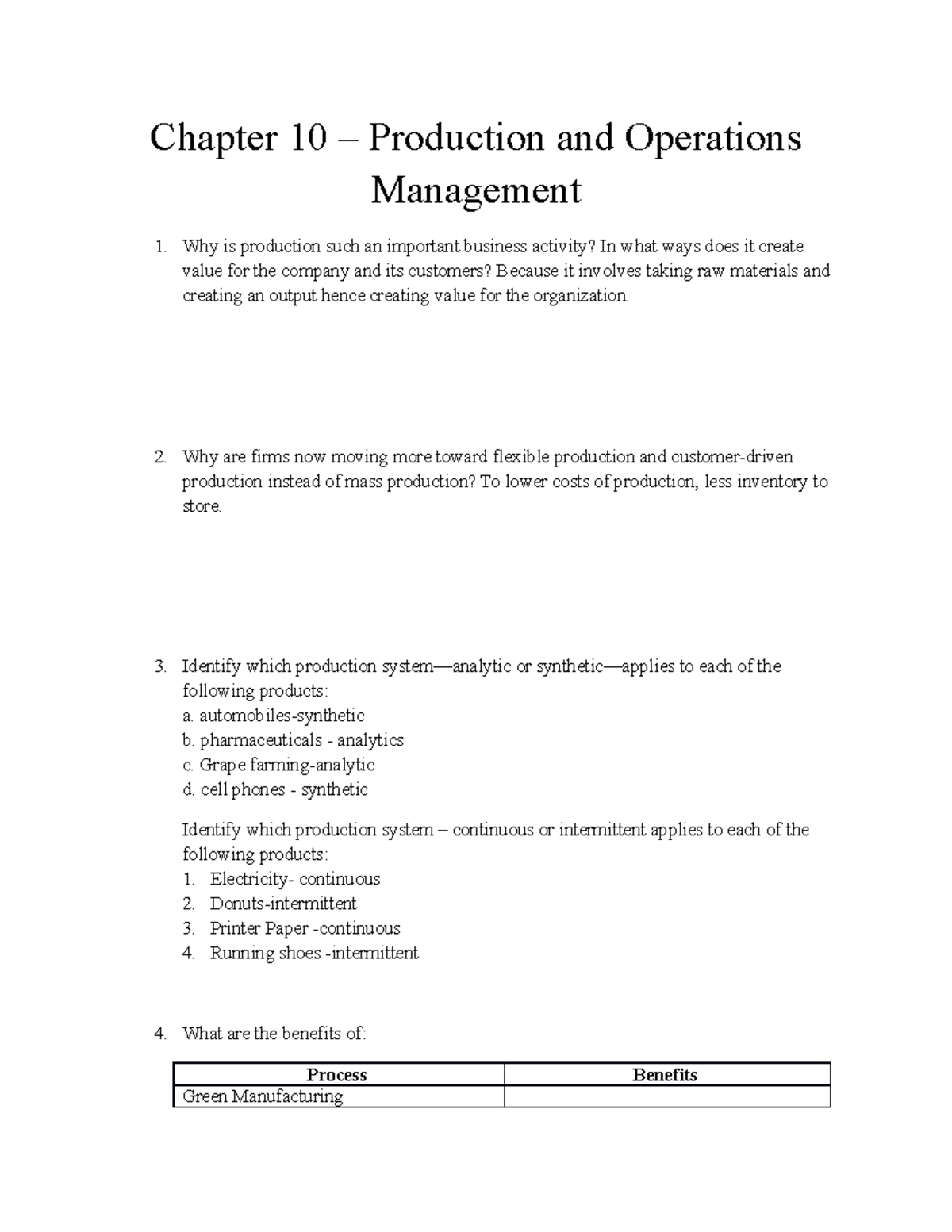 CH 10 - Operations TYK - Chapter 10 – Production and Operations ...