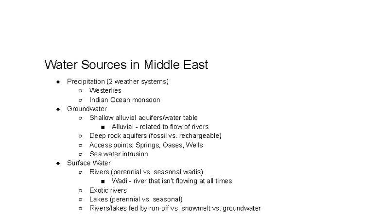 Melc 0905 - Lecture Notes on Water Sources in the Middle East - Studocu